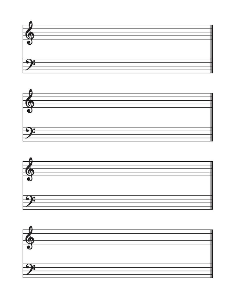Staff Paper: Grand Staff, Treble Clef, Bass Clef letter Sized 8.5x11 ...