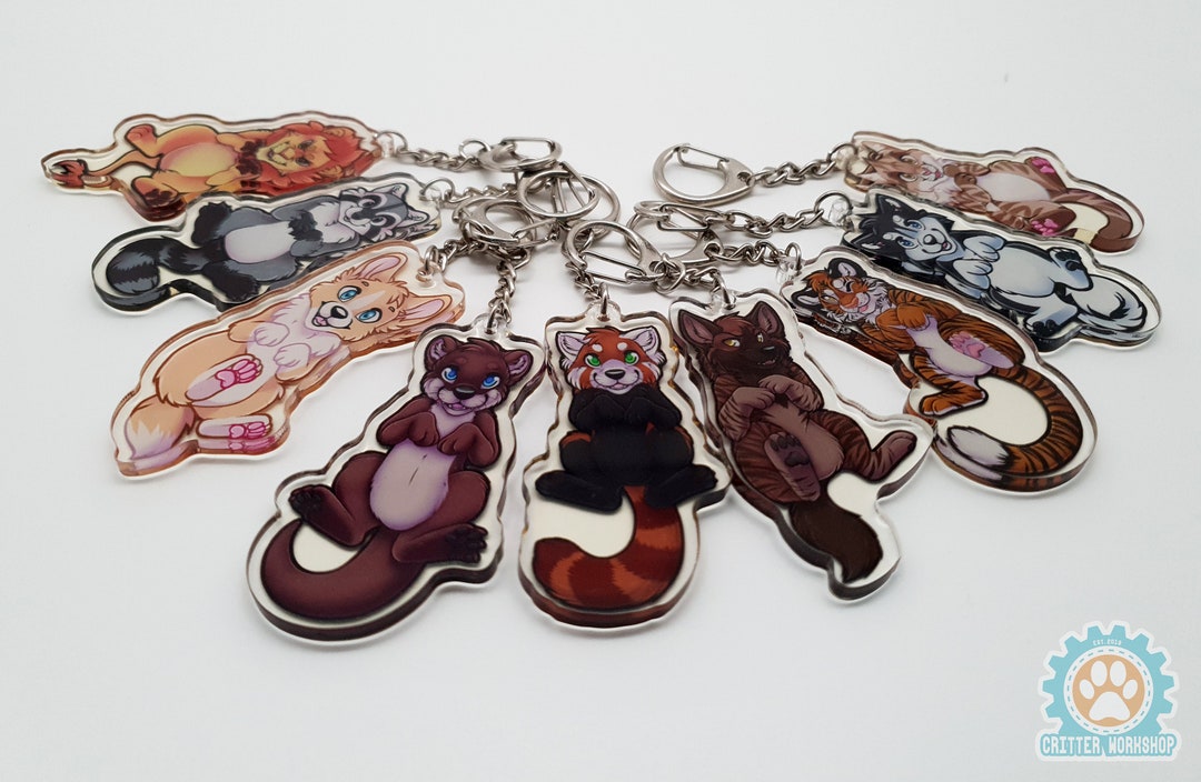 Furry Animal Keychain | Double Sided Acrylic Charm - Etsy