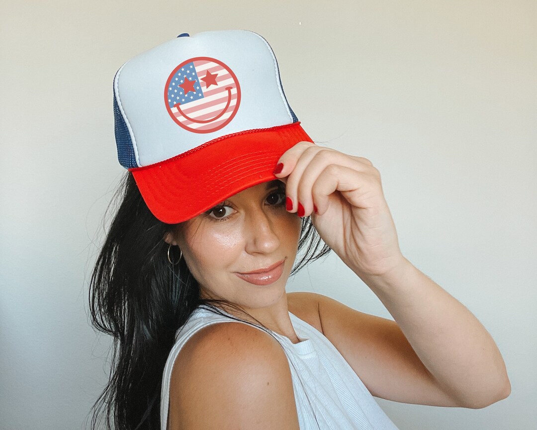 Trucker Hat Foam Hat Smile Face Trucker Hat American Flag Hat - Etsy
