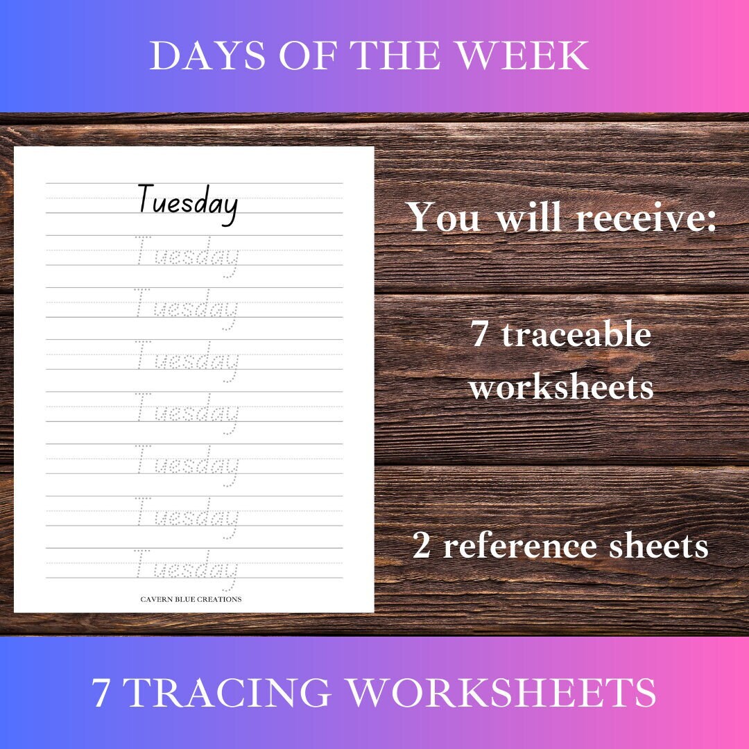 7 Days of the Week Tracing Printable Worksheets Preschool Home School ...