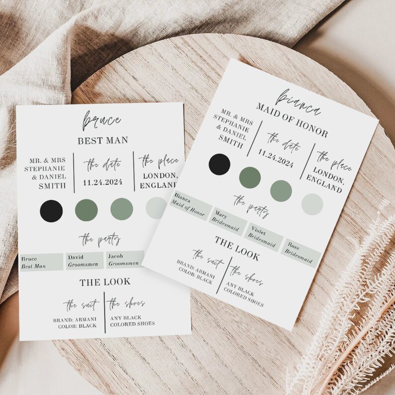 Wedding Party Invitations Info Cards Template Printable Sage Green Boho ...