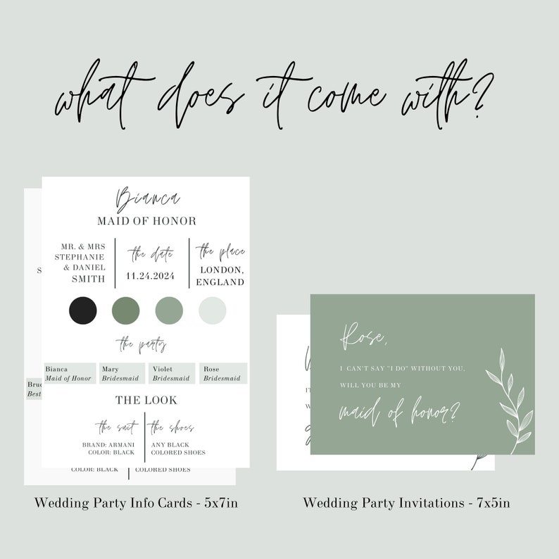Wedding Party Invitations Info Cards Template Printable Sage - Etsy