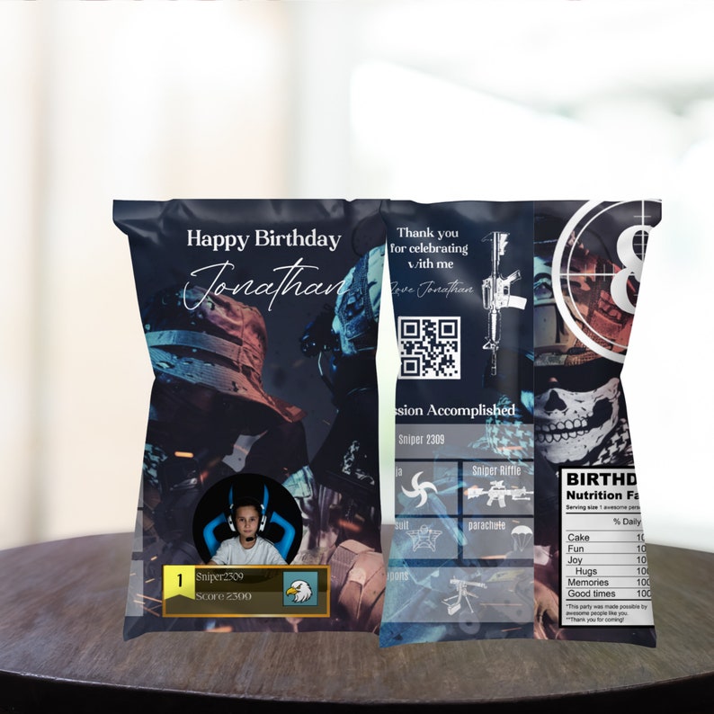 Video Game Birthday Chip Bag, Gamer, Gamer Party Favor Template, Custom ...
