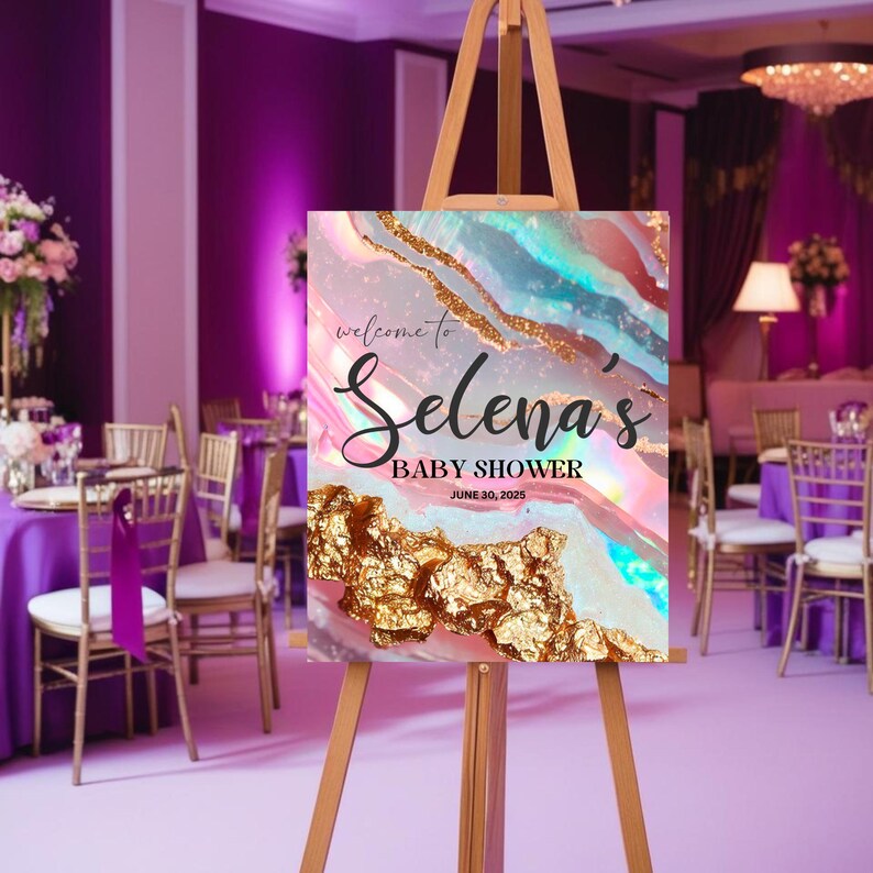 Iridescent Rose Geode Welcome Sign | Glam Foam Board Sign for Baby ...