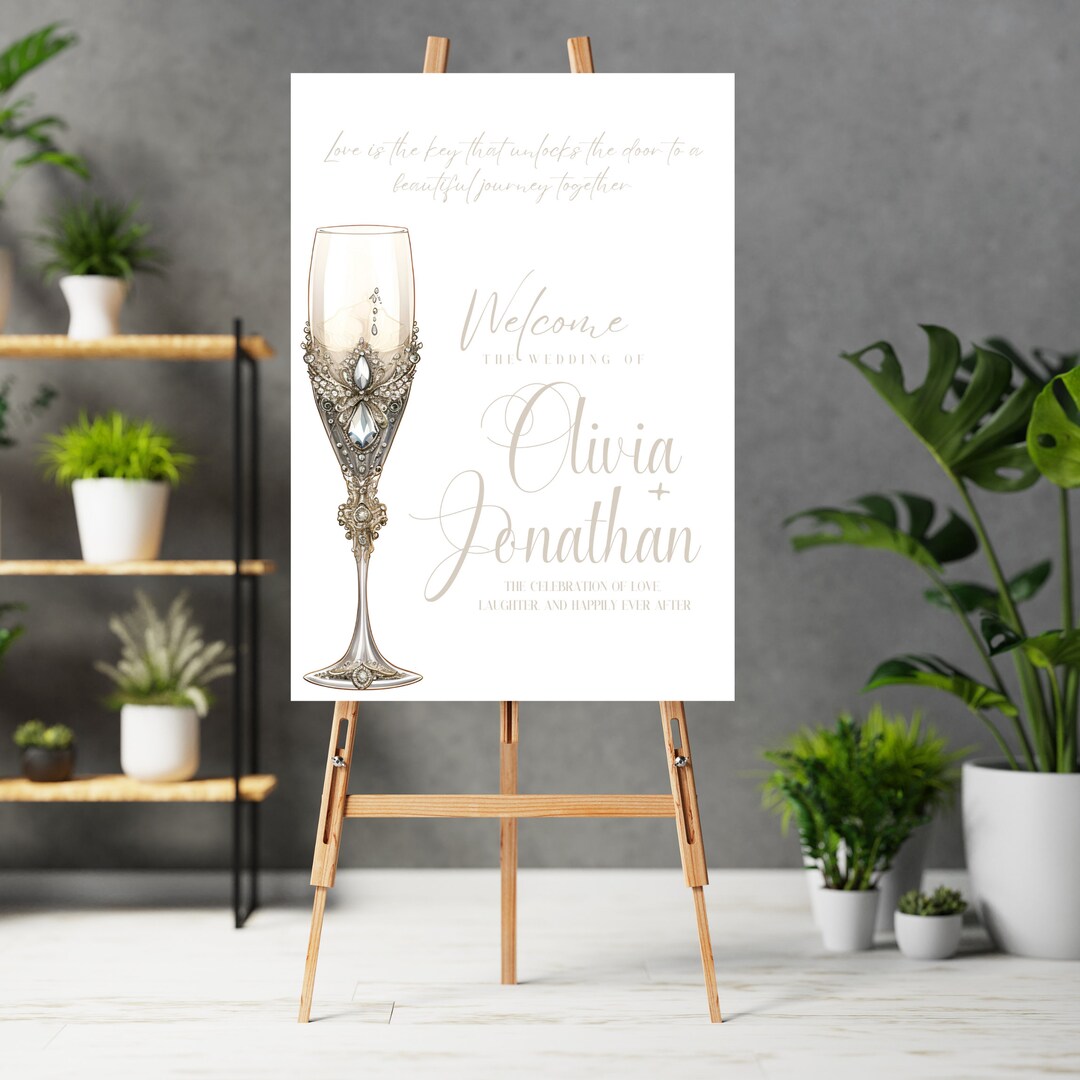 Editable Wedding Day Welcome Sign Template | Personalized Champagne ...