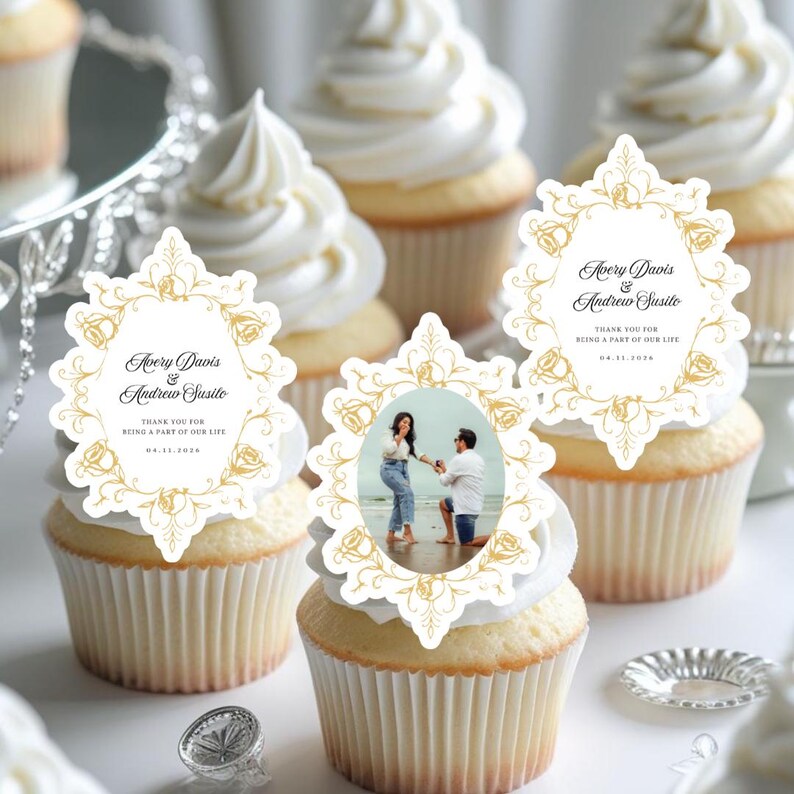 Edible Wedding Cake Topper With Photo – Custom Rose Frame Design ...