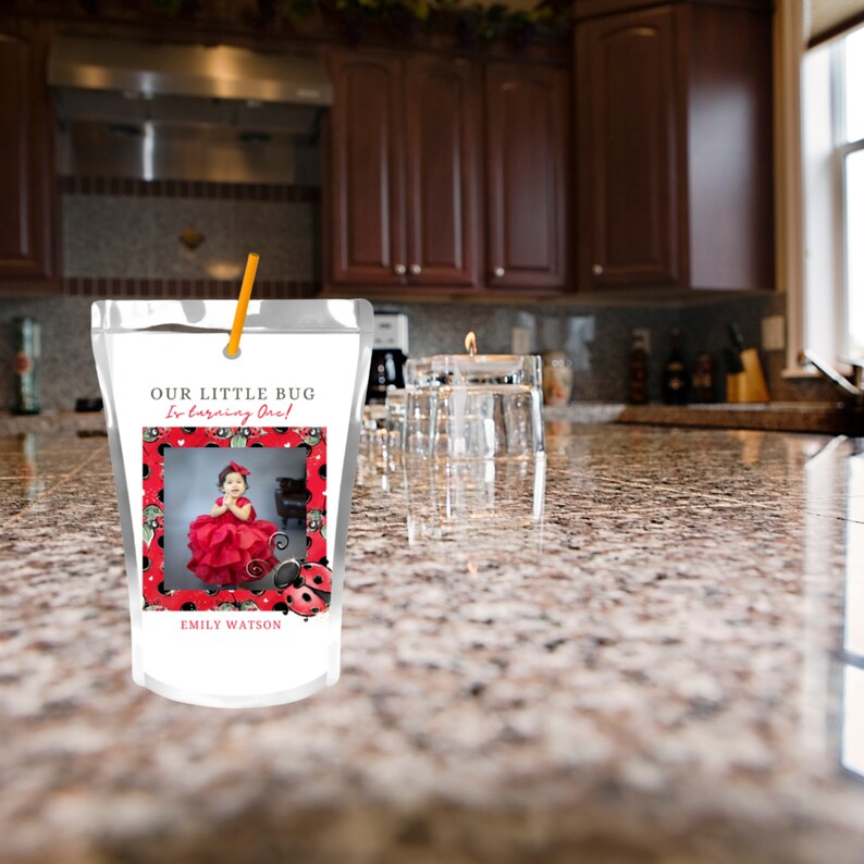 Ladybug Photo Birthday Juice Box Labels, Lady Bug Birthday Caprisun ...
