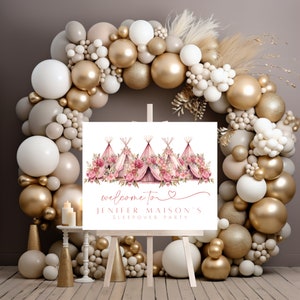 Editable Sleepover Tent Party Welcome Sign - Pink Tee-pee Tent Slumber ...