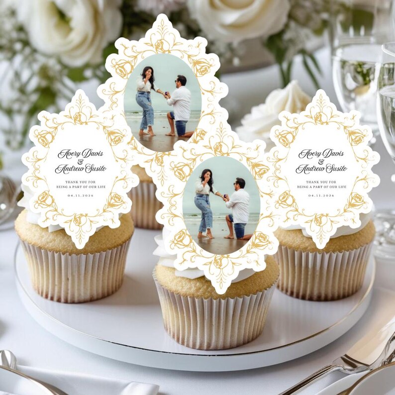 Edible Wedding Cake Topper With Photo – Custom Rose Frame Design ...
