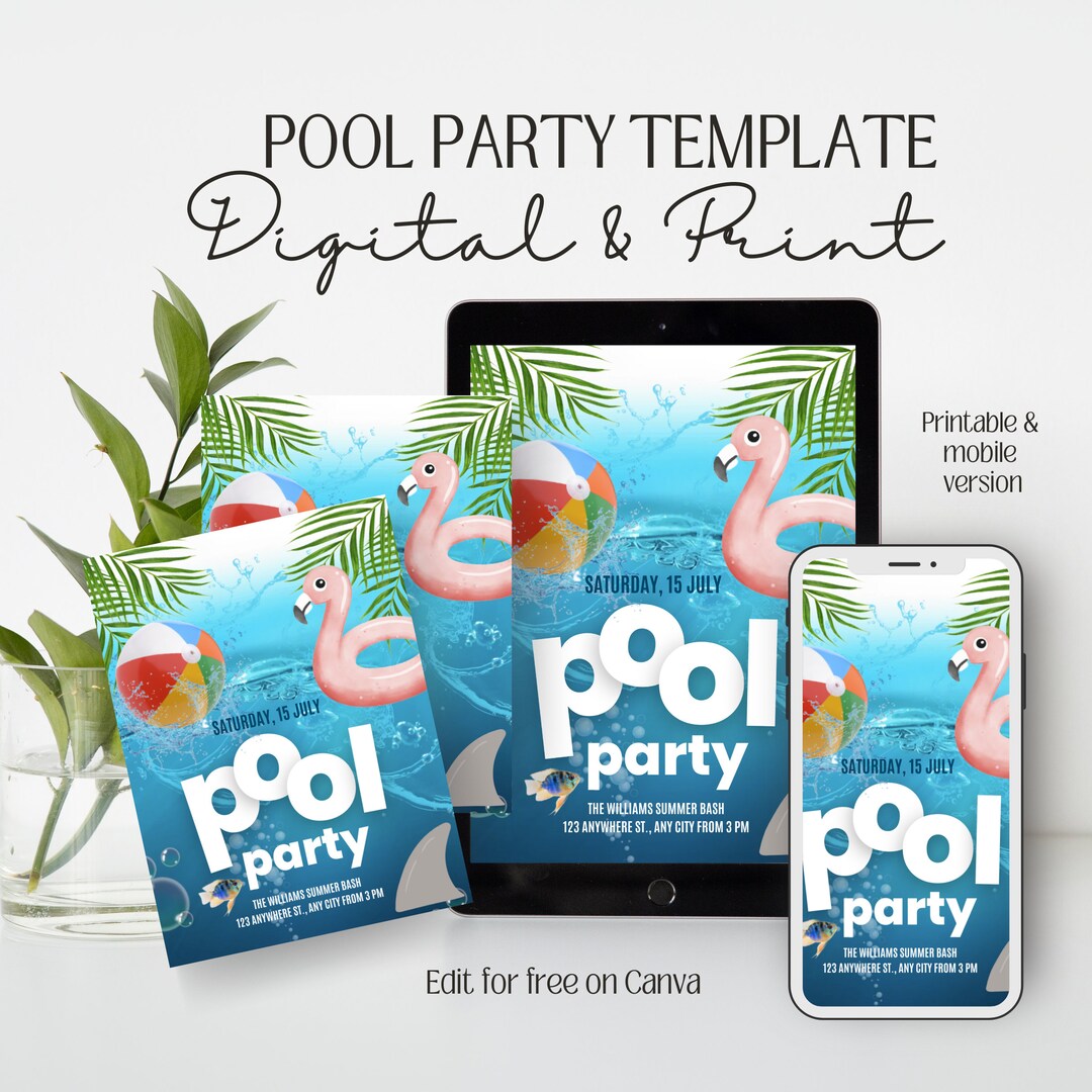 Summer Pool Party Invitation, Pool Birthday Invitations, Swimming Party ...