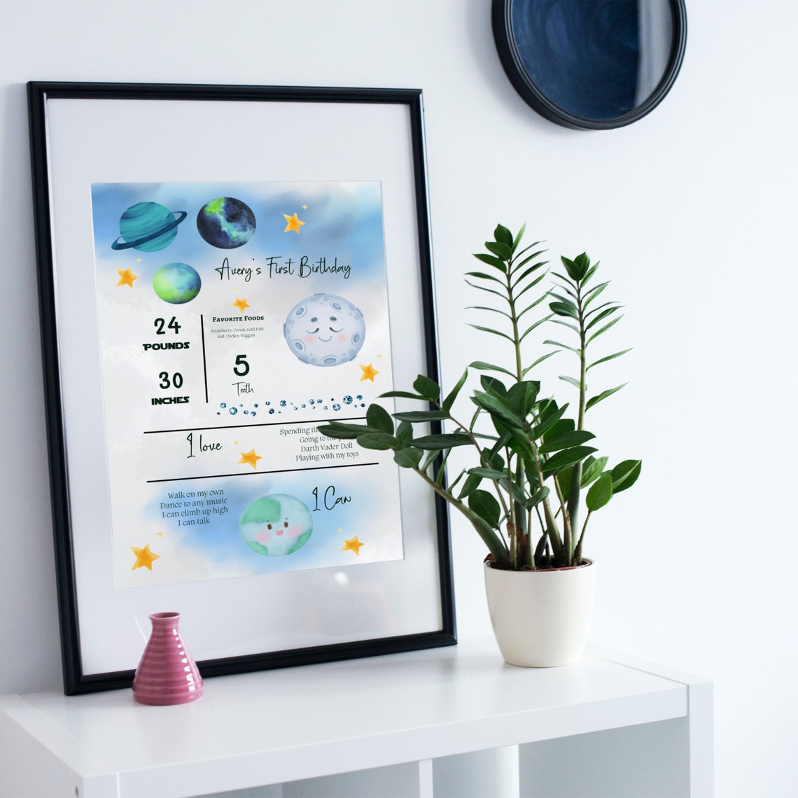 Space Birthday Milestone Sign Template | Blue Galaxy First Birthday ...