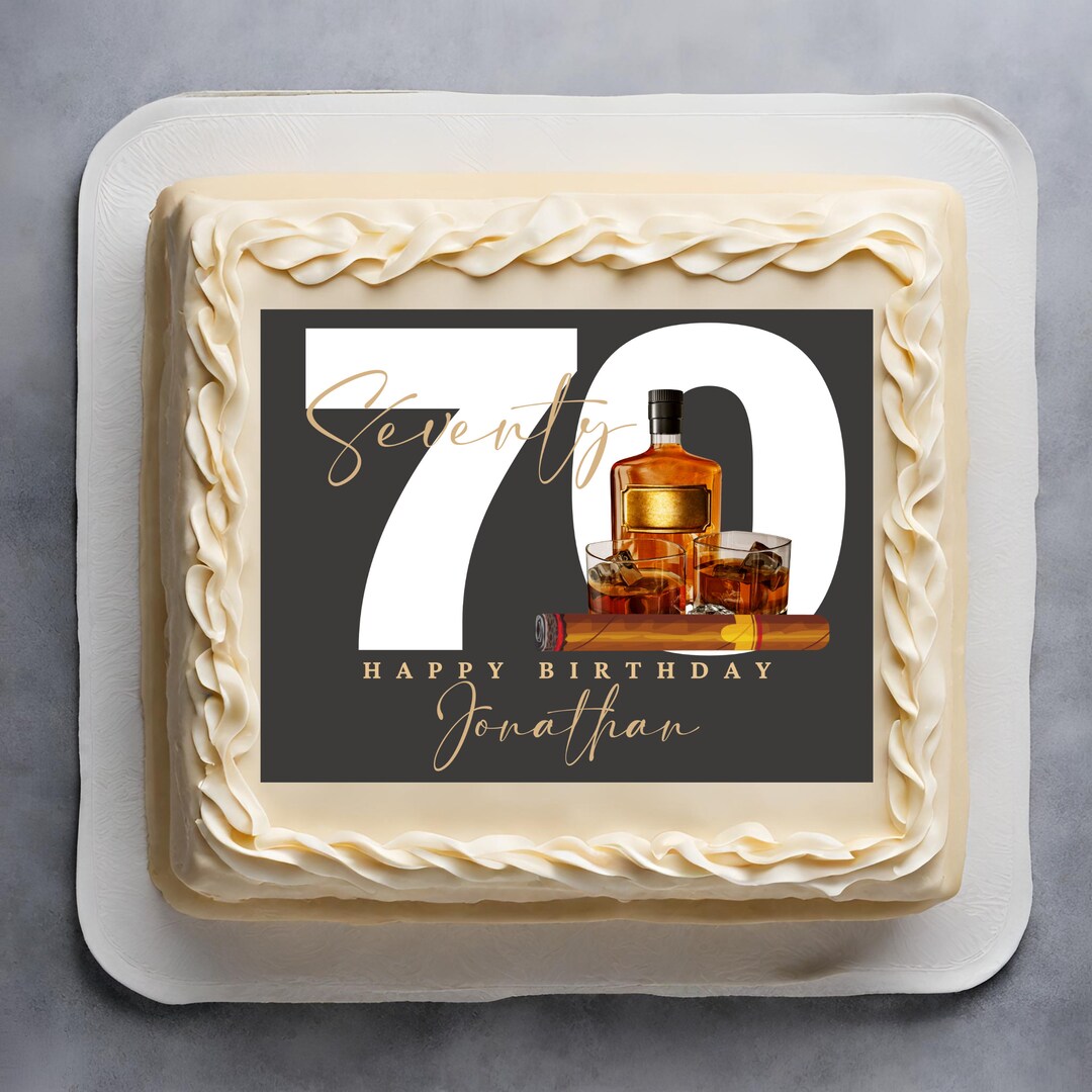 Custom Edible Whiskey and Cigar Cake Topper | Editable Any Age ...