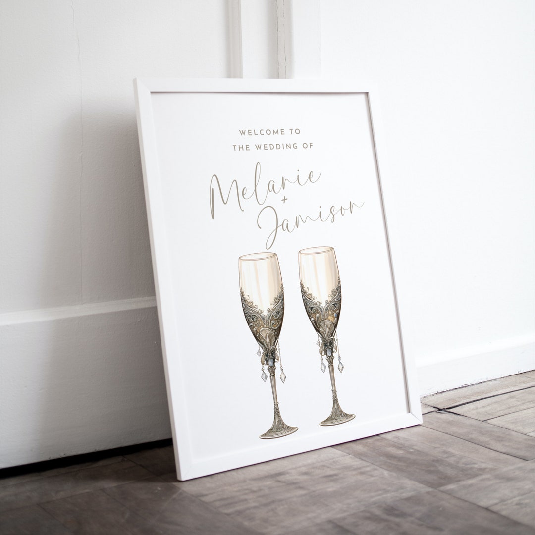 Editable Wedding Welcome Sign Template | Personalized Champagne Flutes ...