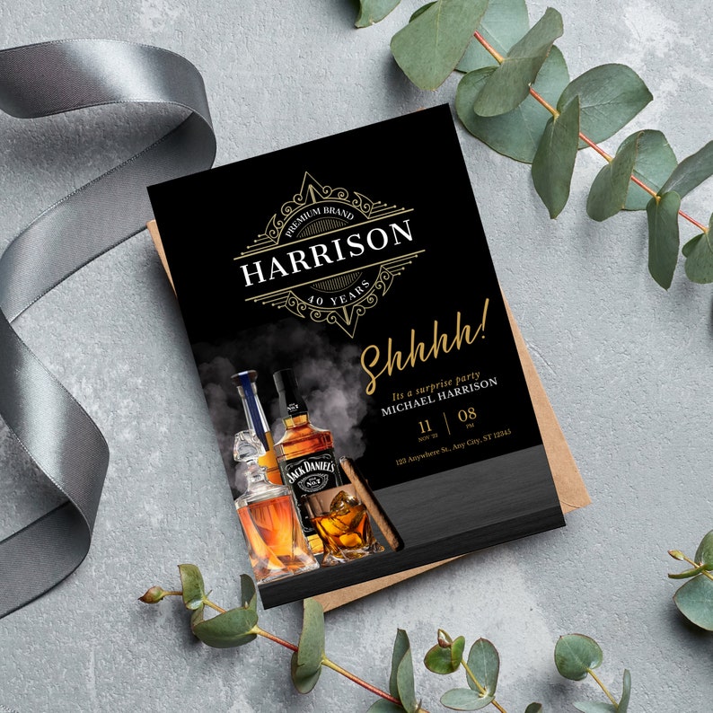 Whiskey and Cigar Birthday Invitation Editable Any Age - Etsy