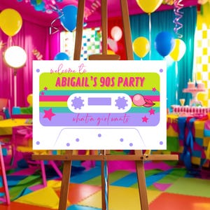 Retro 90s Cassette Birthday Welcome Sign - Custom Foam Board Party Sign ...