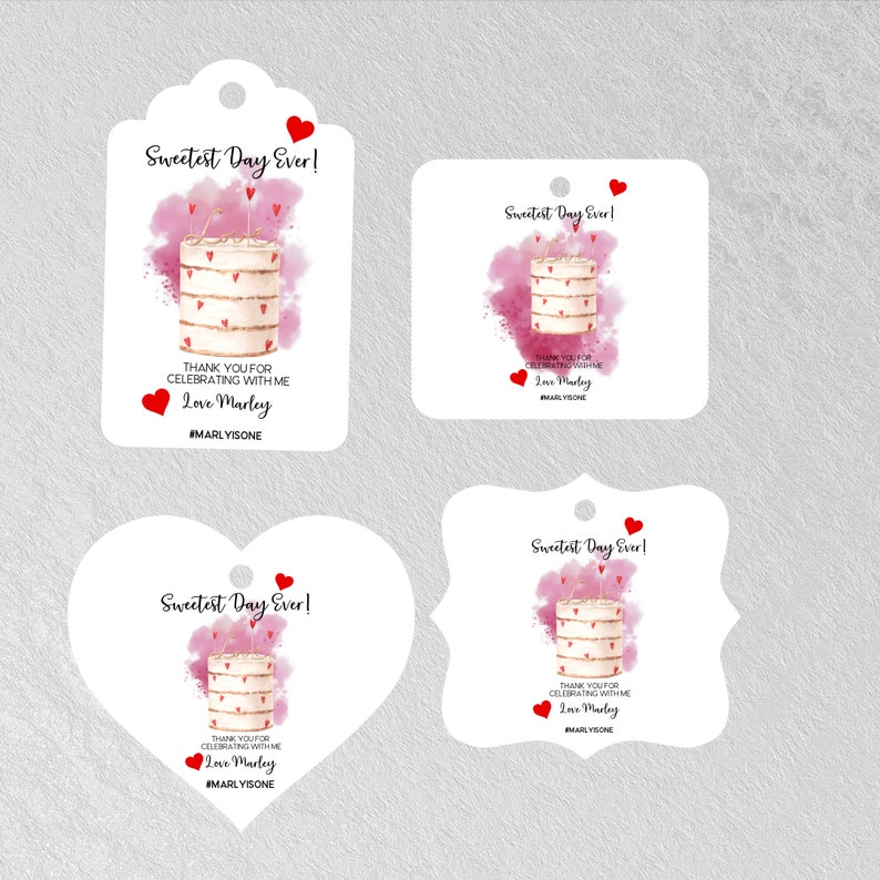 Valentine Birthday Thank You Tags Printable Heart and Cake - Etsy