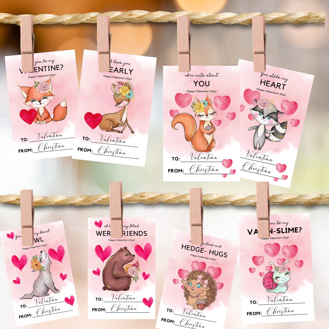 Kids Valentine Day School Cards, Forest Animal Valentines Printable ...