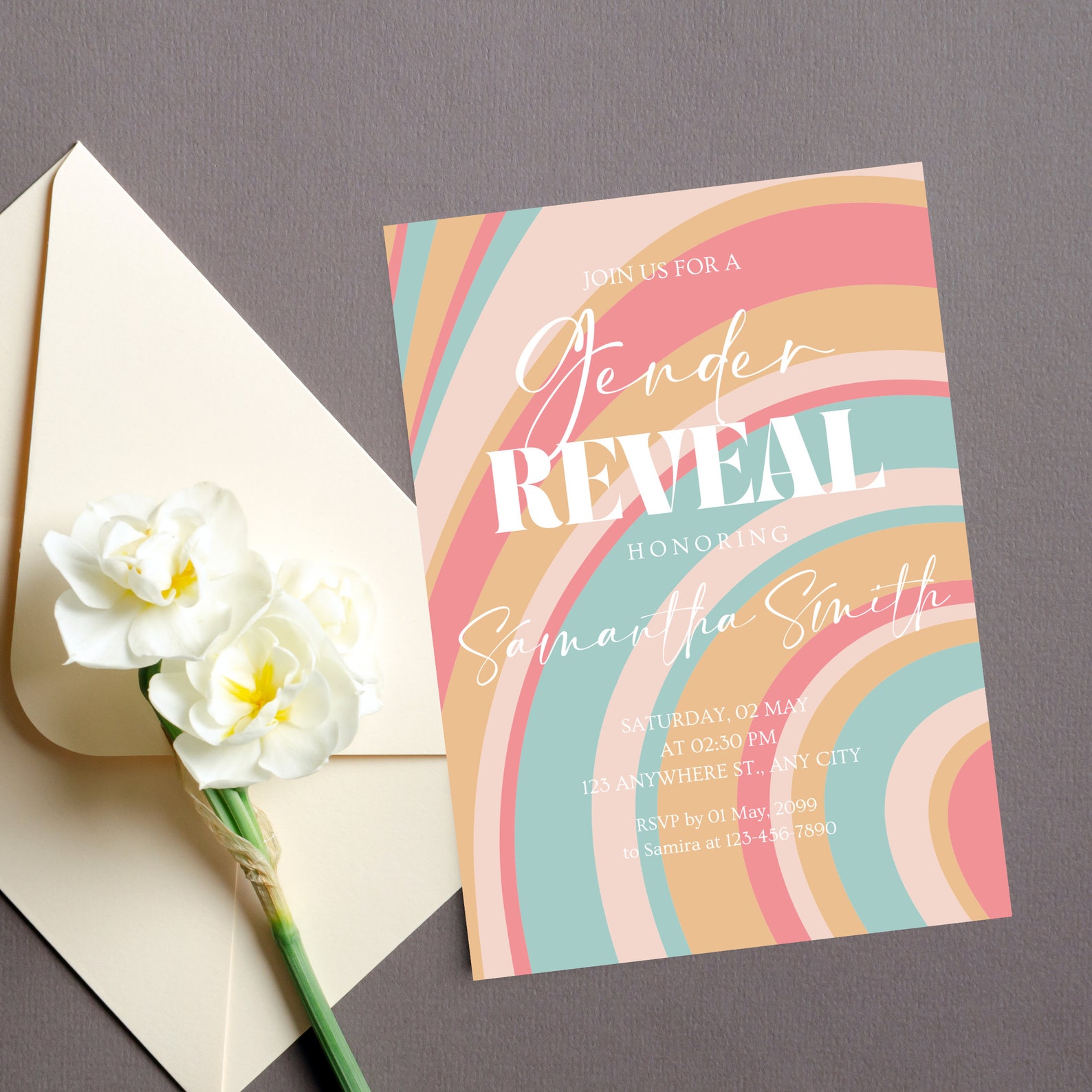 Groovy 70's Gender Reveal Invitation - Editable Template, Retro Funky ...