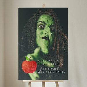 Spooky Witch Halloween Welcome Sign, Editable Creepy Party Signs ...