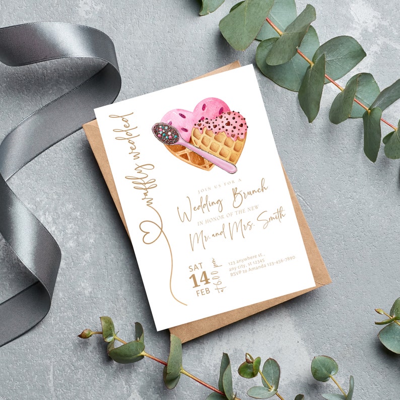 Editable Waffle Wedding Invitation Template Valentine Brunch - Etsy