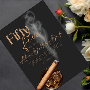 Editable Whiskey & Cigar Birthday Invitation - Any Age Men's Invite ...