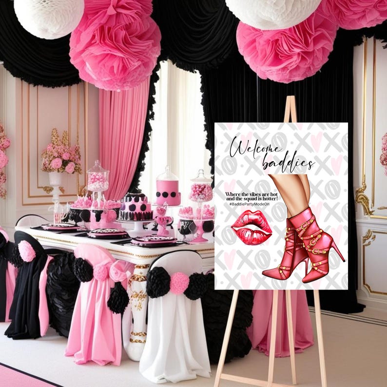 Editable Baddie Party Welcome Sign | Instant Download | Pink Glam Event ...