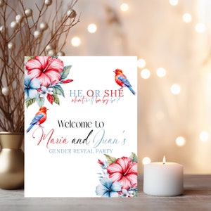 Editable Puerto Rico Gender Reveal Welcome Sign Template Red Blue ...