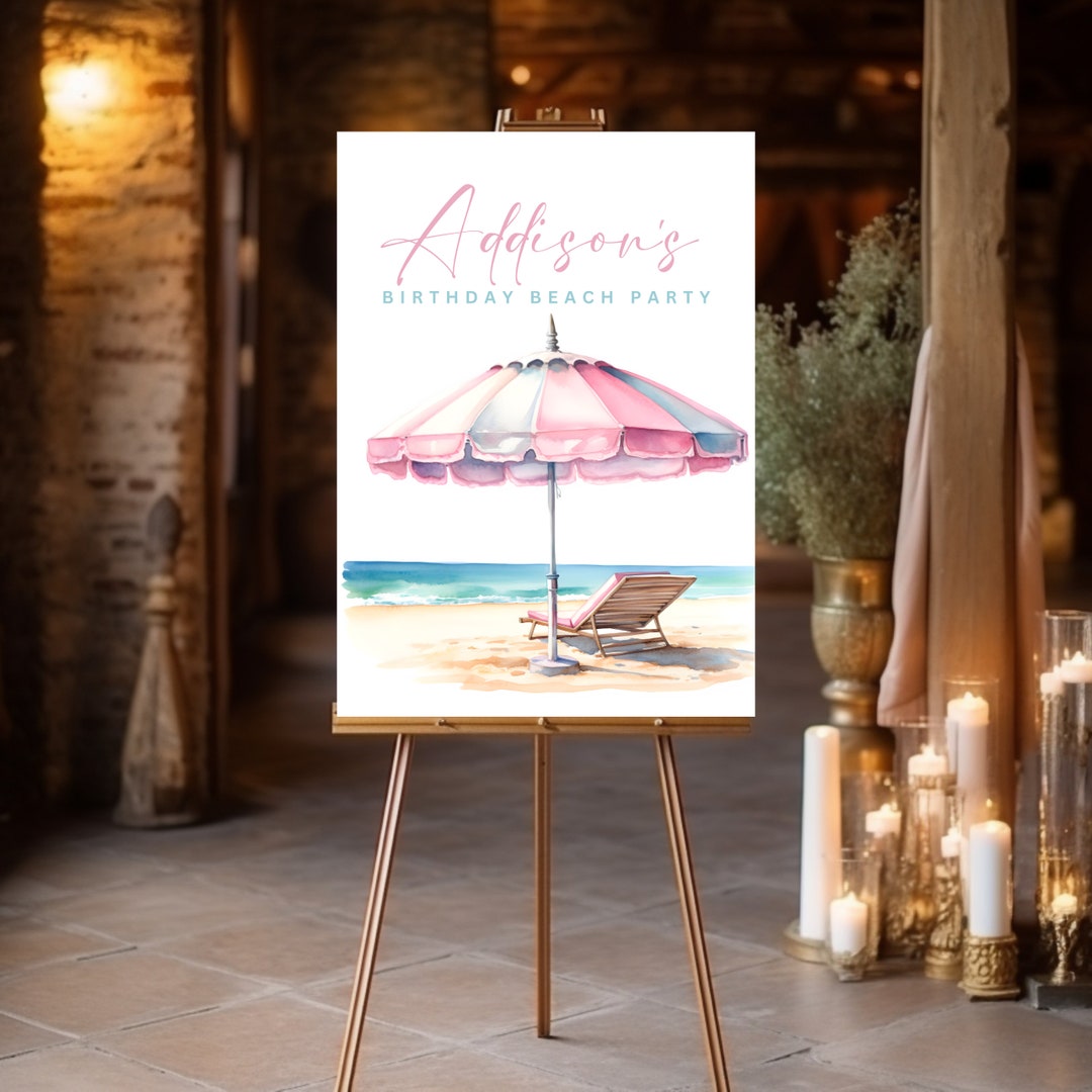 Editable Birthday Beach Party Welcome Sign - Pink Tropical Swimming ...