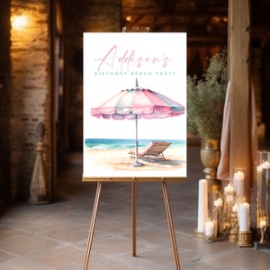 Editable Birthday Beach Party Welcome Sign - Pink Tropical Swimming ...