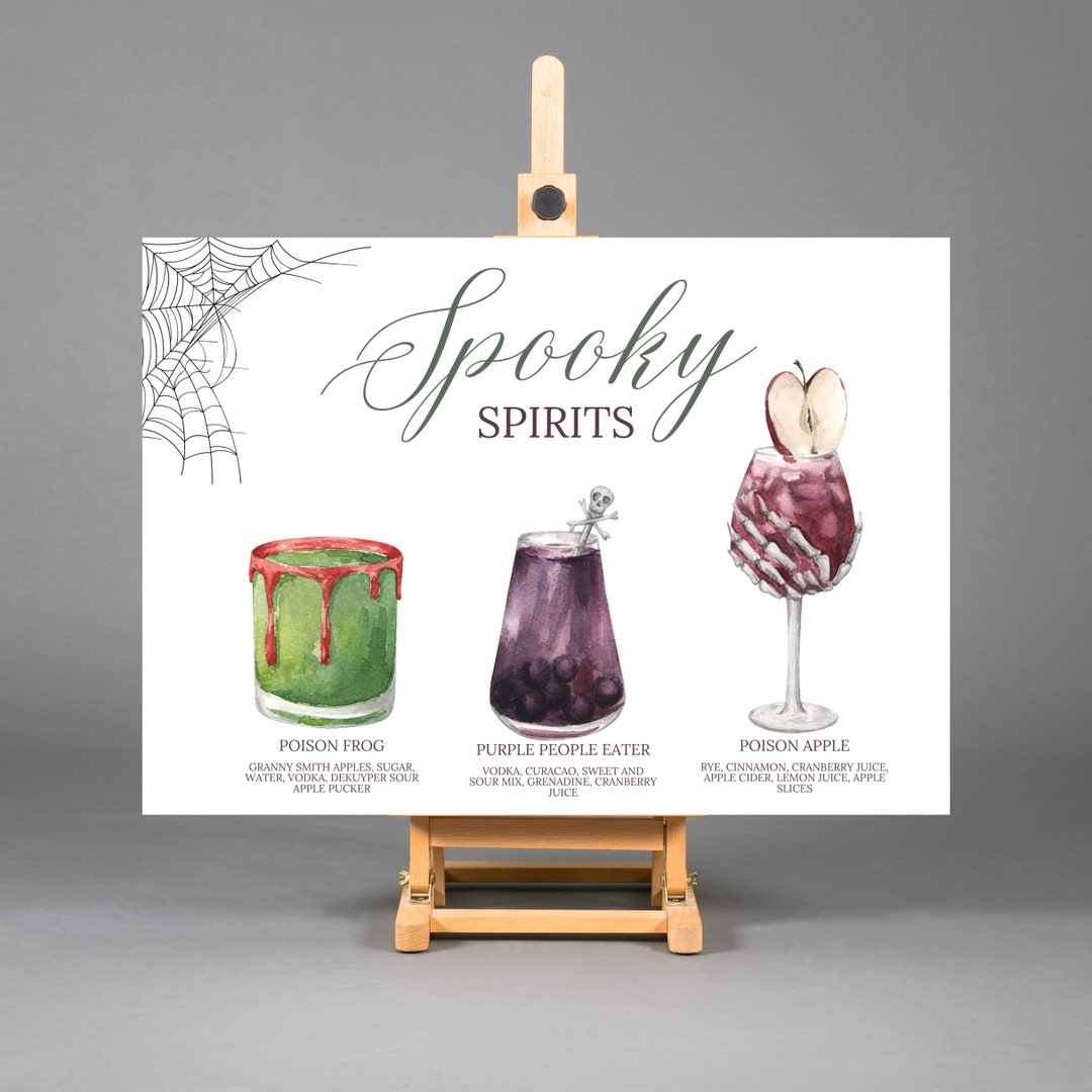 Halloween Cocktail Sign, Signature Spooky Printable Sign, Editable ...