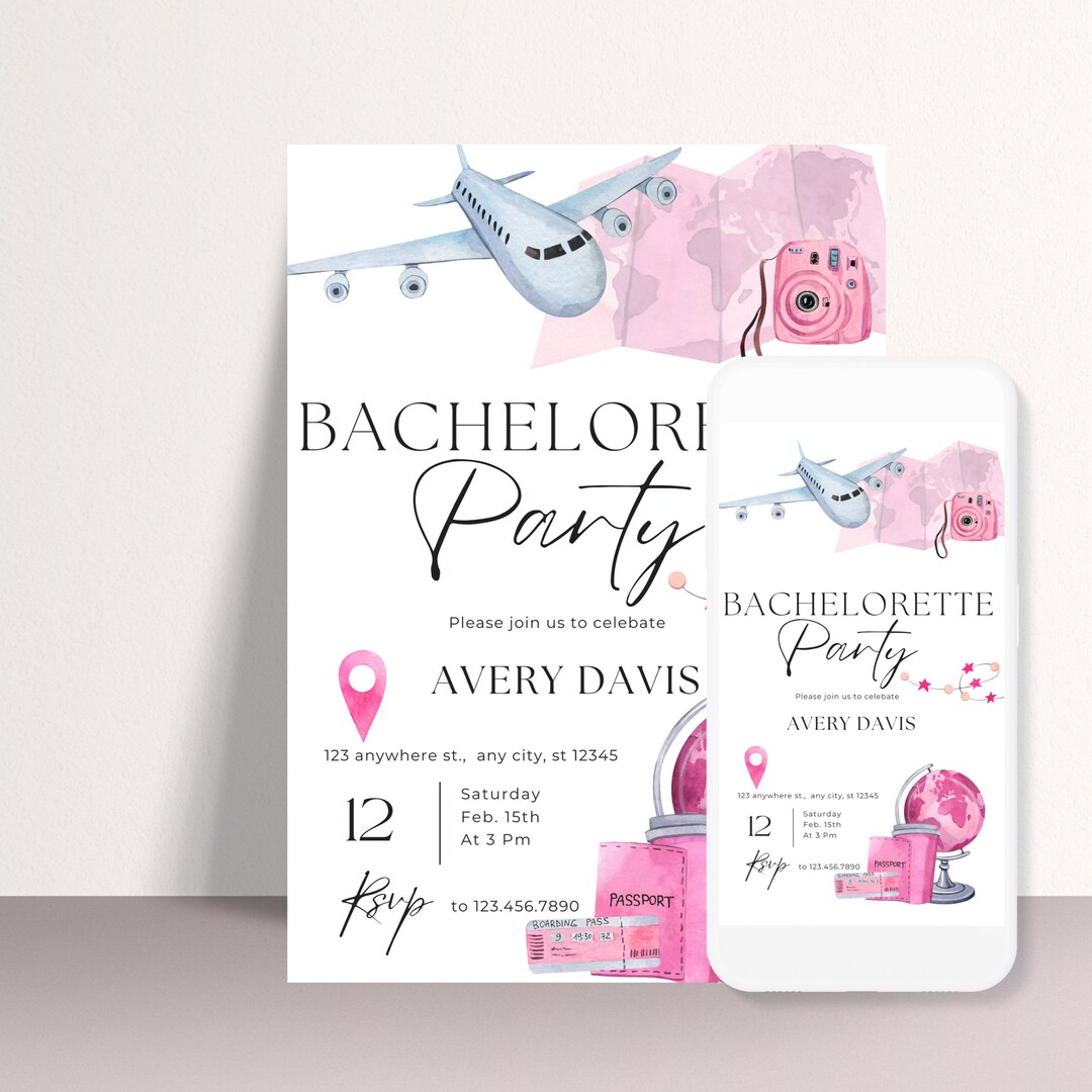 Editable Travel Bachelorette Vacation Invitation | Girls' Weekend ...