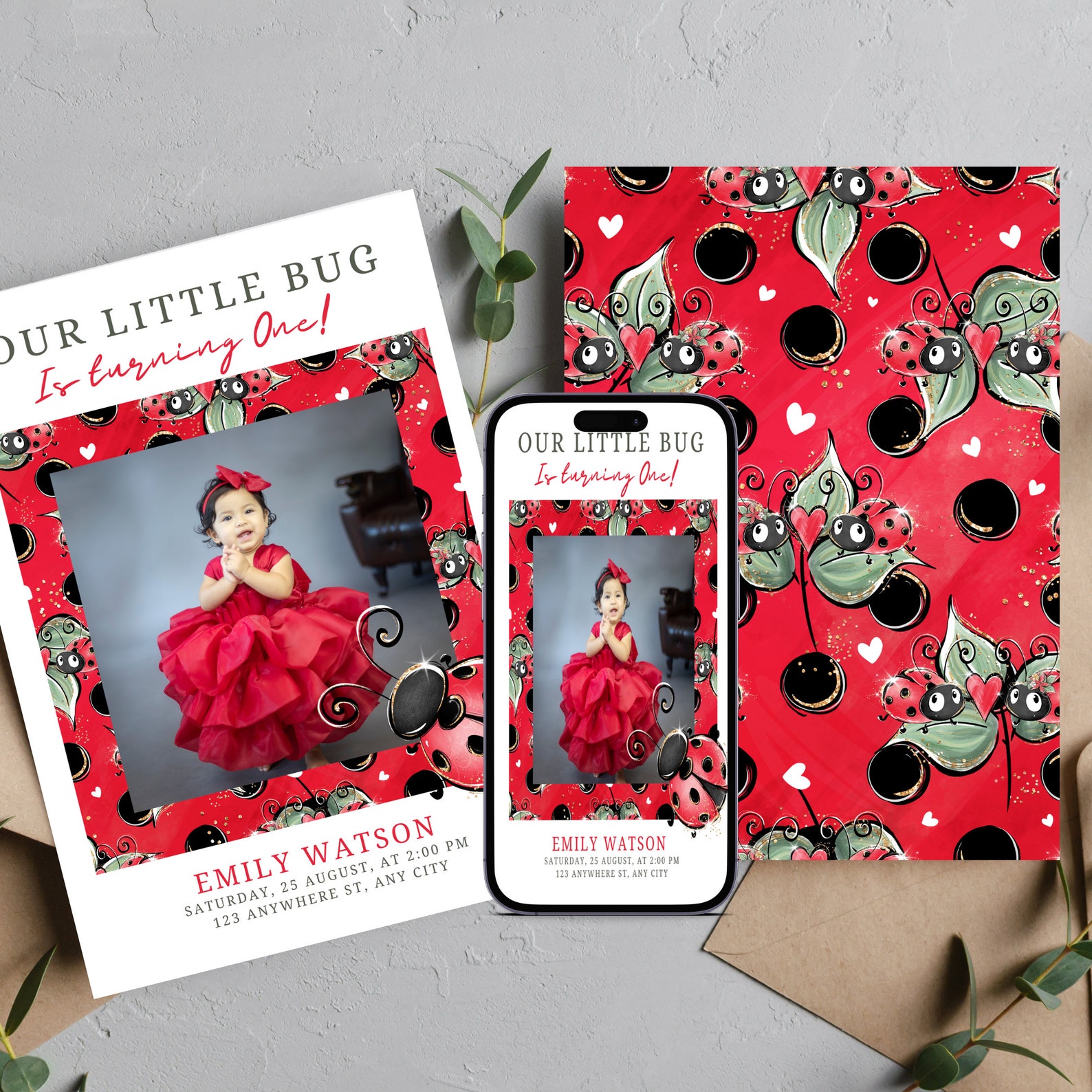 Ladybug Photo Birthday Invitation, Ladybug Birthday Invitations, Lady ...