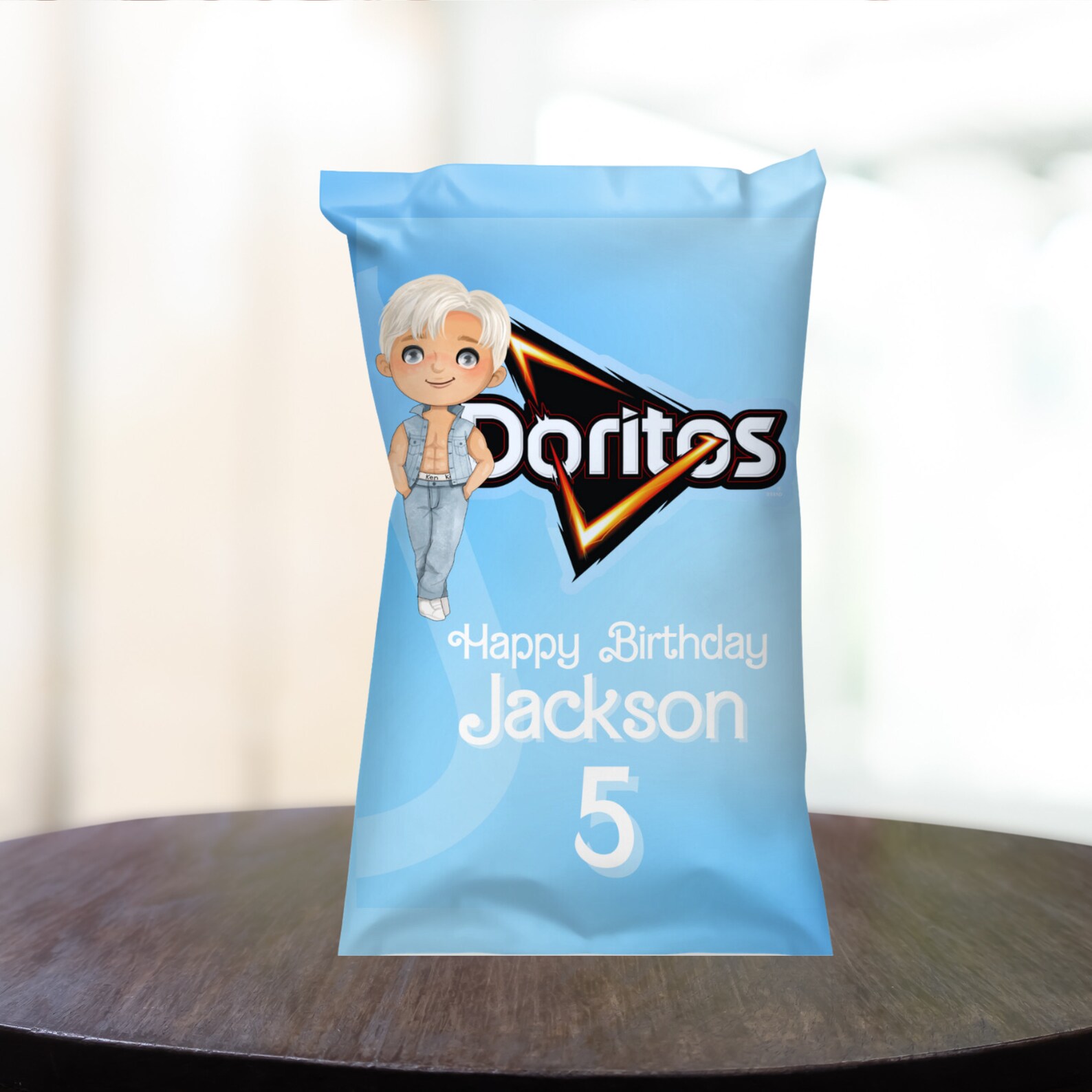 Pink and Blue Doll Theme Birthday Chip Bag Template, Editable Fashion ...