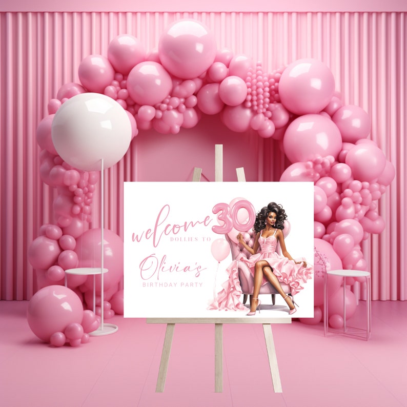 Editable Pink Doll Party Welcome Sign Personalized African Doll ...