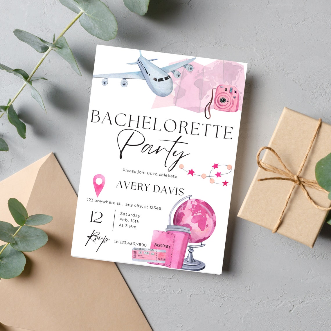 Editable Travel Bachelorette Vacation Invitation | Girls' Weekend ...
