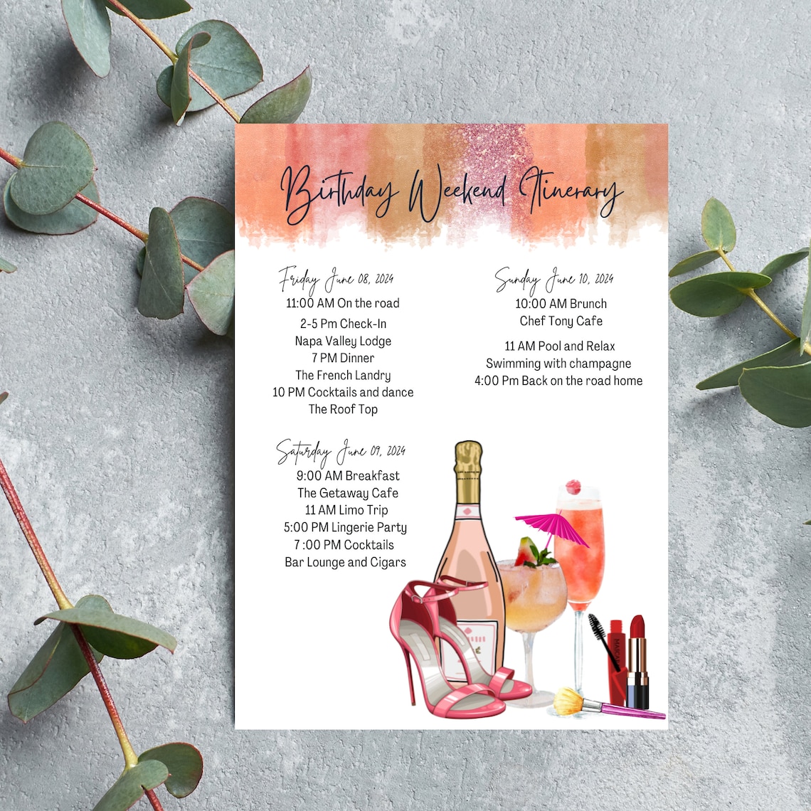 Girls Trip Birthday Invitation Template, Weekend Getaway Itinerary ...