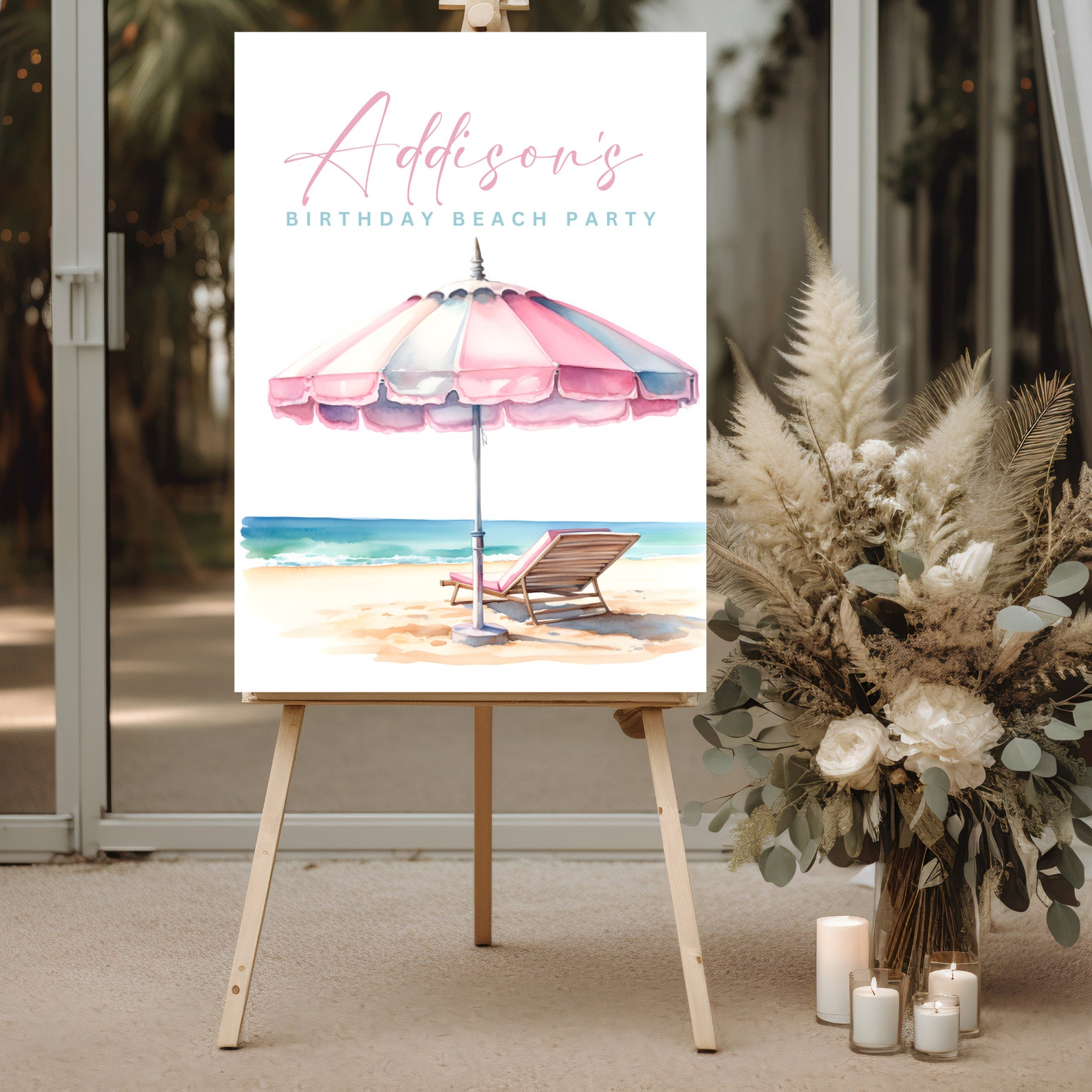 Editable Birthday Beach Party Welcome Sign - Pink Tropical Swimming ...