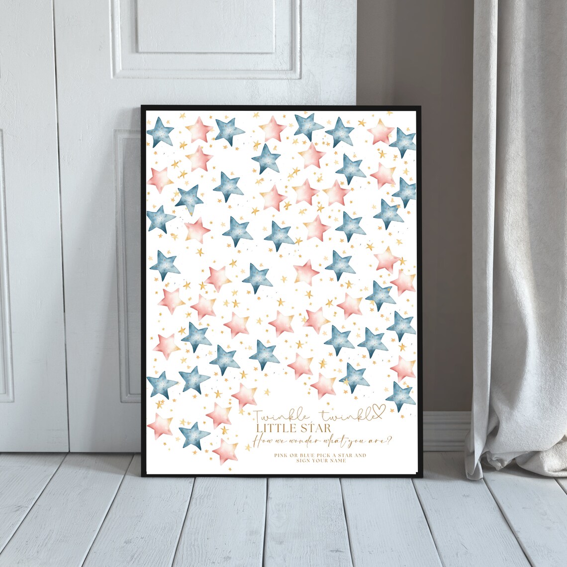 Twinkle Twinkle Little Star Gender Reveal Sign - Pink and Blue Stars ...
