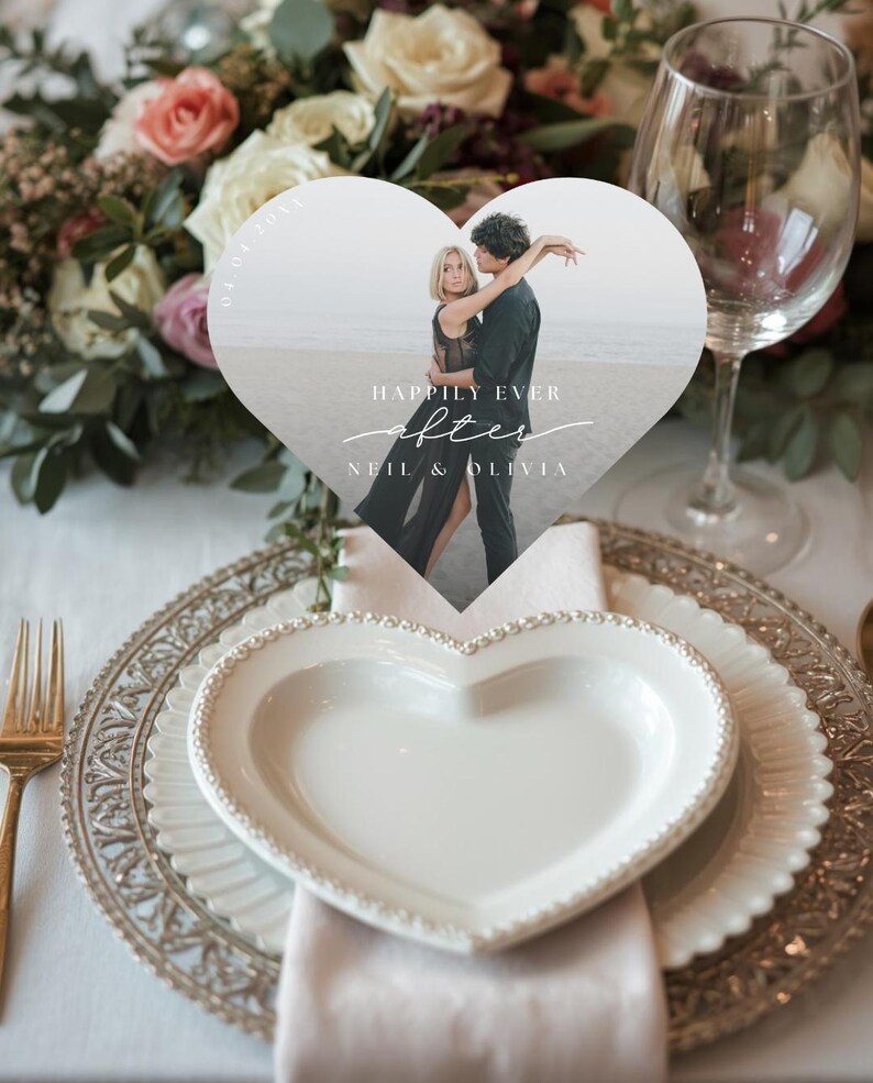 Personalized Photo Heart Charger Plate Menu | Custom Wedding Place ...