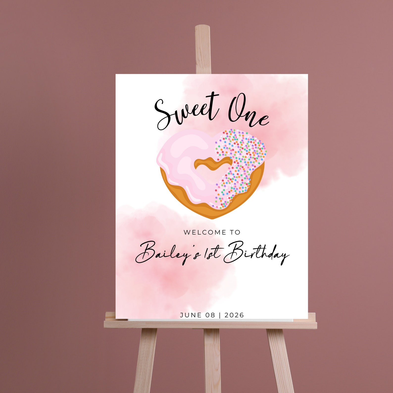 Sweet One Birthday Donut Welcome Sign, Pink Girls 1st Birthday Party ...