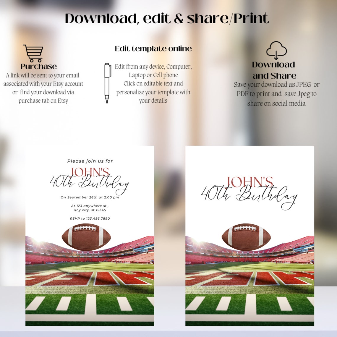 Football Fan Sports Invitation Custom Sports Invitations - Etsy