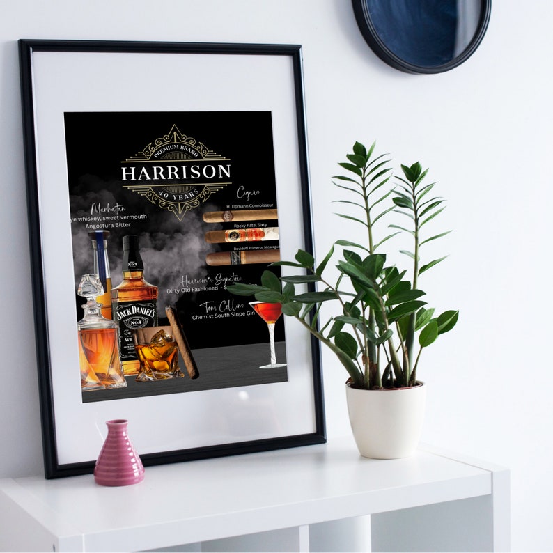 Whiskey and Cigar Birthday Bar Menu Sign Men's Cigar - Etsy