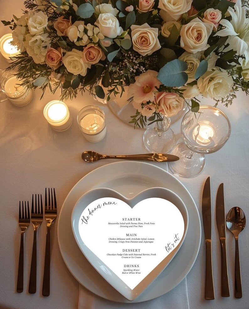 Personalized Photo Heart Charger Plate Menu | Custom Wedding Place ...