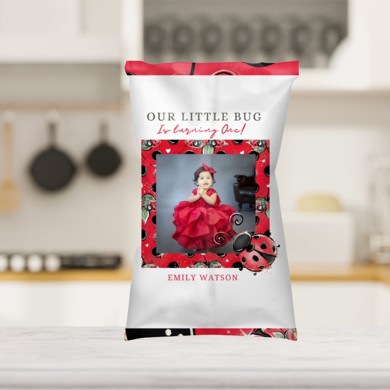 Ladybug Photo Birthday Chip Bag Labels Lady Bug Birthday Chip - Etsy