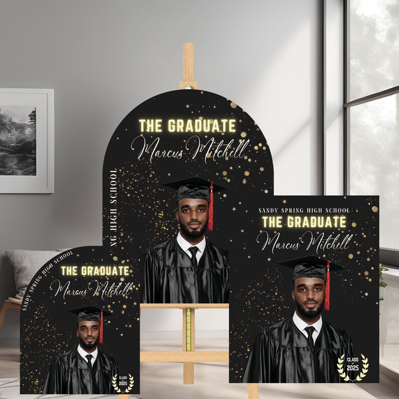 Black and Gold Graduation Welcome Arch Sign - Class of 2025 Photo Grad ...