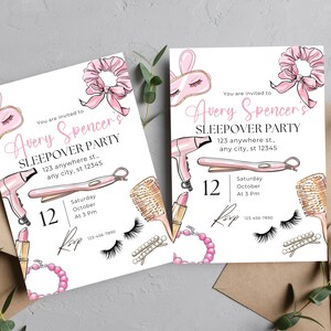 Pink Girls Sleepover Party Invitation | Editable Slumber Party Invite ...