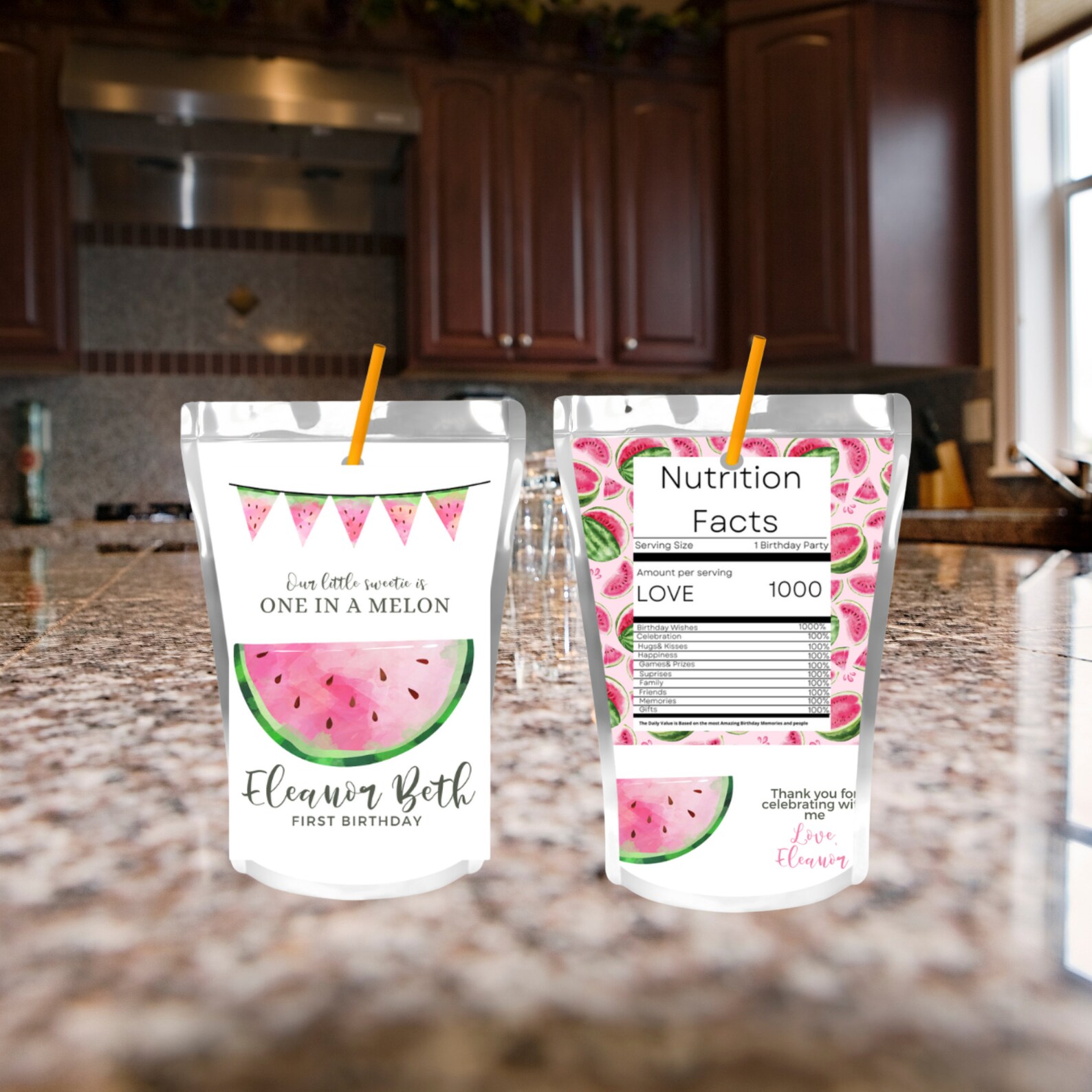Watermelon Birthday Juice Box Label, Pink Watermelon Party Template ...