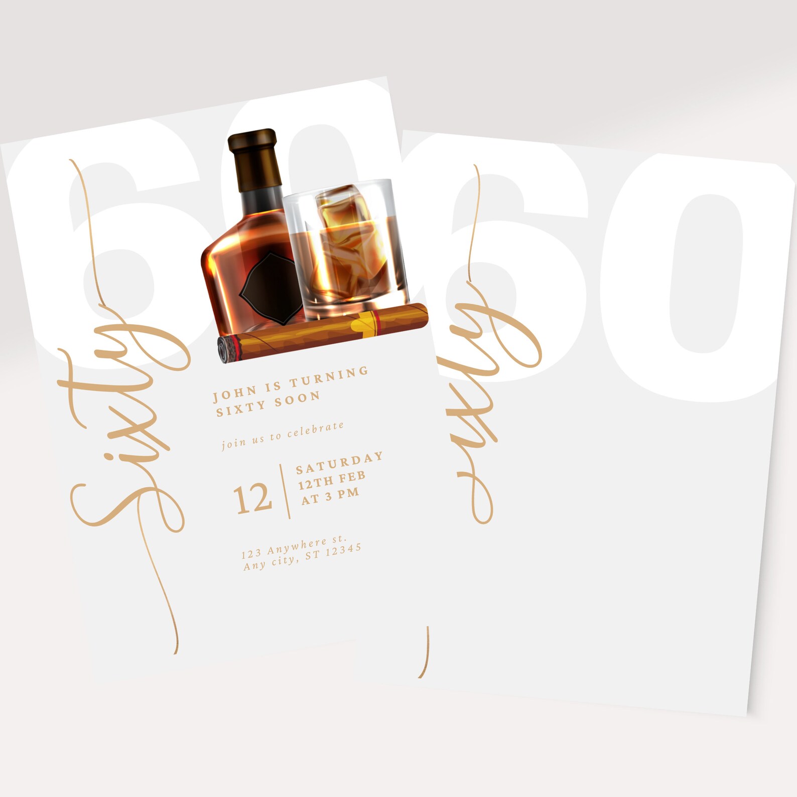 Adult Whiskey and Cigar Birthday Invitation, Editable Any Age Men's ...