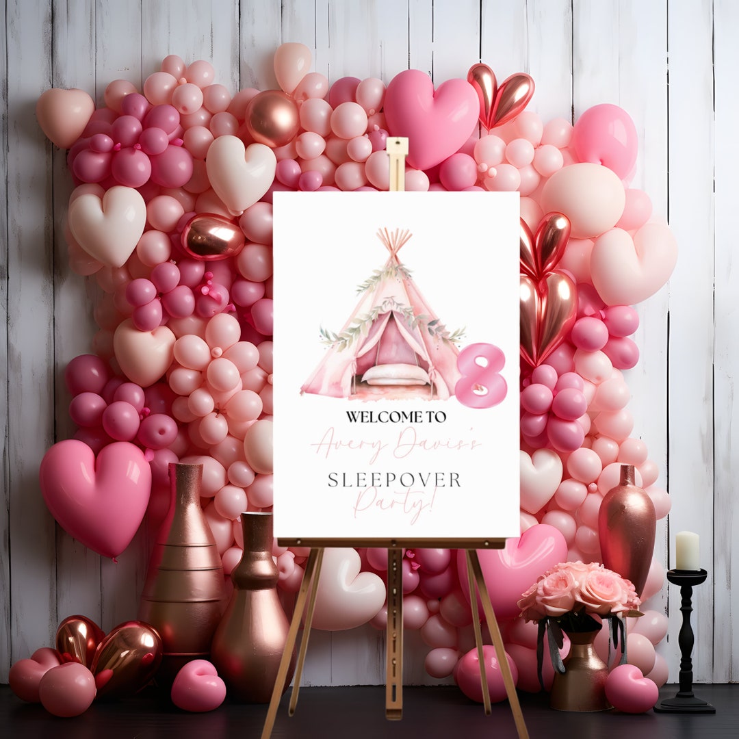 Editable Sleepover Tent Party Welcome Sign - Pink Tee-pee Tent Slumber ...