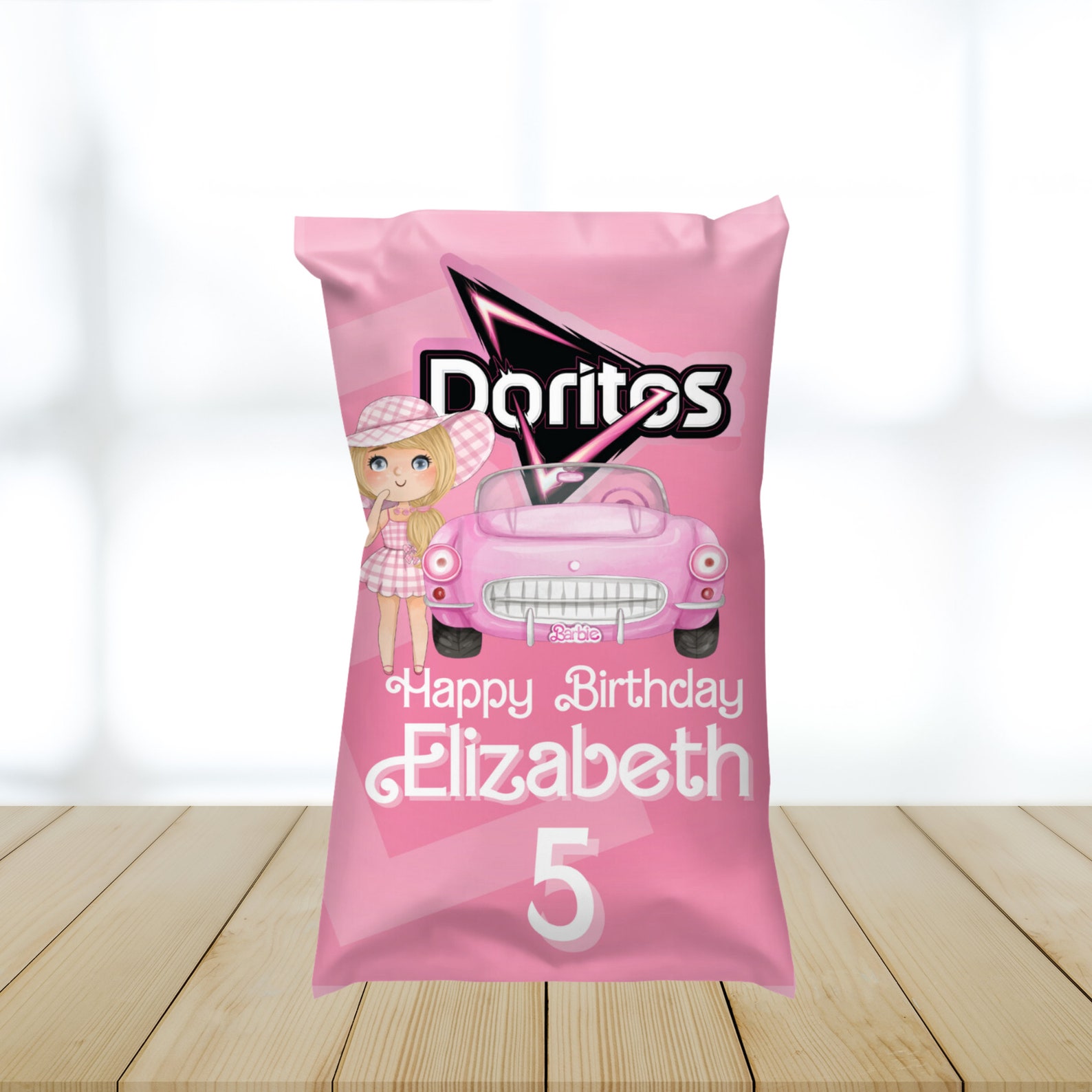 Pink Doll Theme Birthday Chip Bag Template, Editable Fashion Doll Party ...